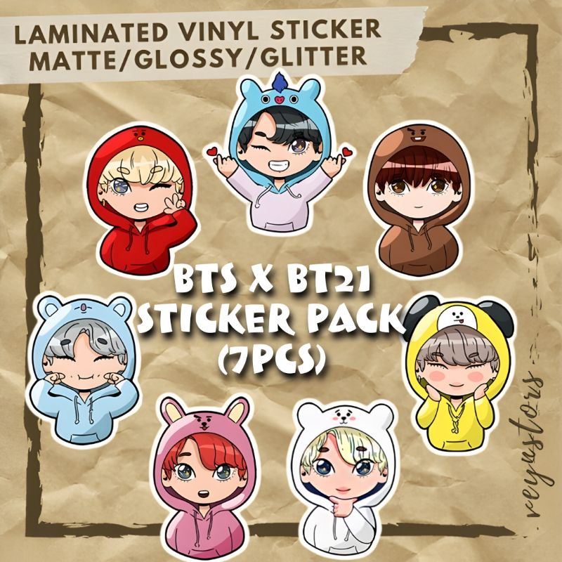 BTS × BT21 7 PCS LAMINATED VINYL STICKER PACK | Shopee Philippines