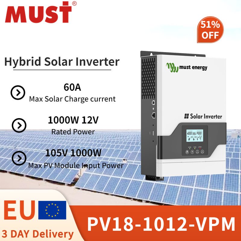 MUST 12V 1KW 1000W Hybrid Solar Inverter Off Grid Inverter LiFePO4 ...