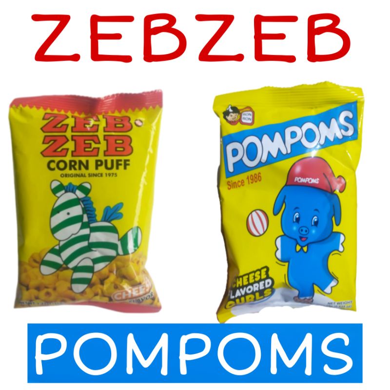 pompoms & zeb zeb large size ( zebzeb cornick chiz cornpop or sebseb corn puff cheese curls ...