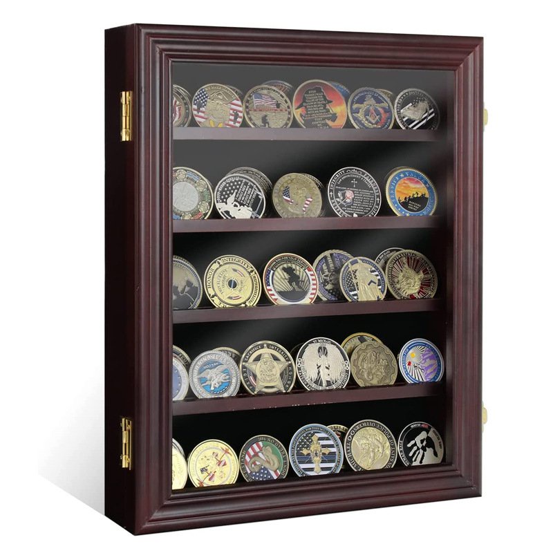 Black Challenge Coin Display Wood Wall Mount Cabinet Collection ...
