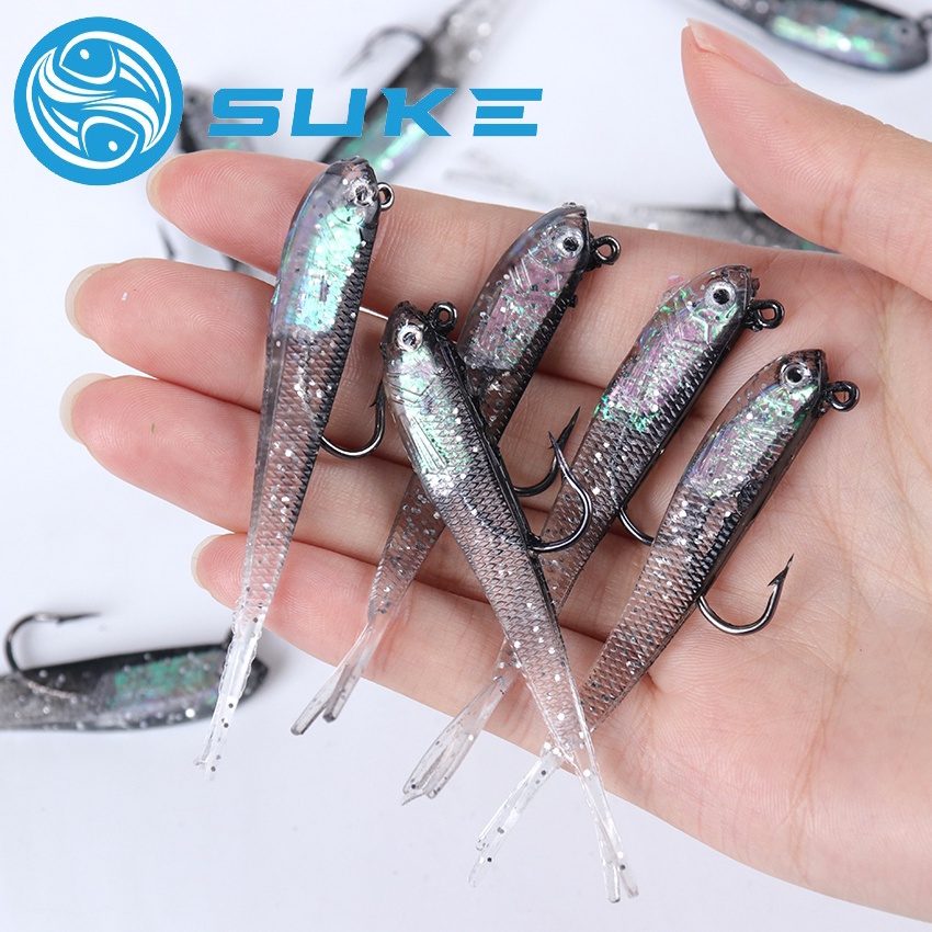 SUKE 5Pcs Soft Bait With Hook 7.5cm/5g Silicone Artificial Bait Fishing ...