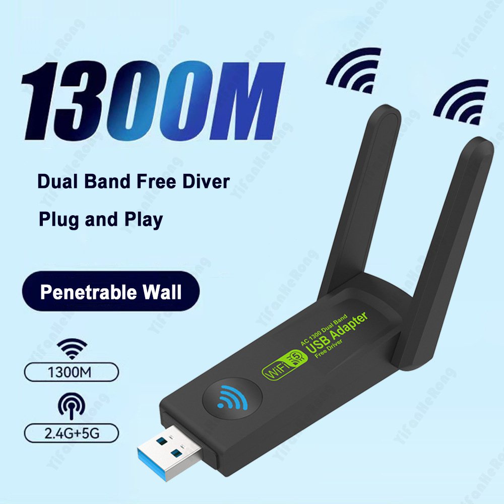 1300Mbps WiFi 5 USB 3.0 Adapter 802.11AC Dual Band 2.4G/5GHz Wireless Wi-Fi Dongle Network Card ...