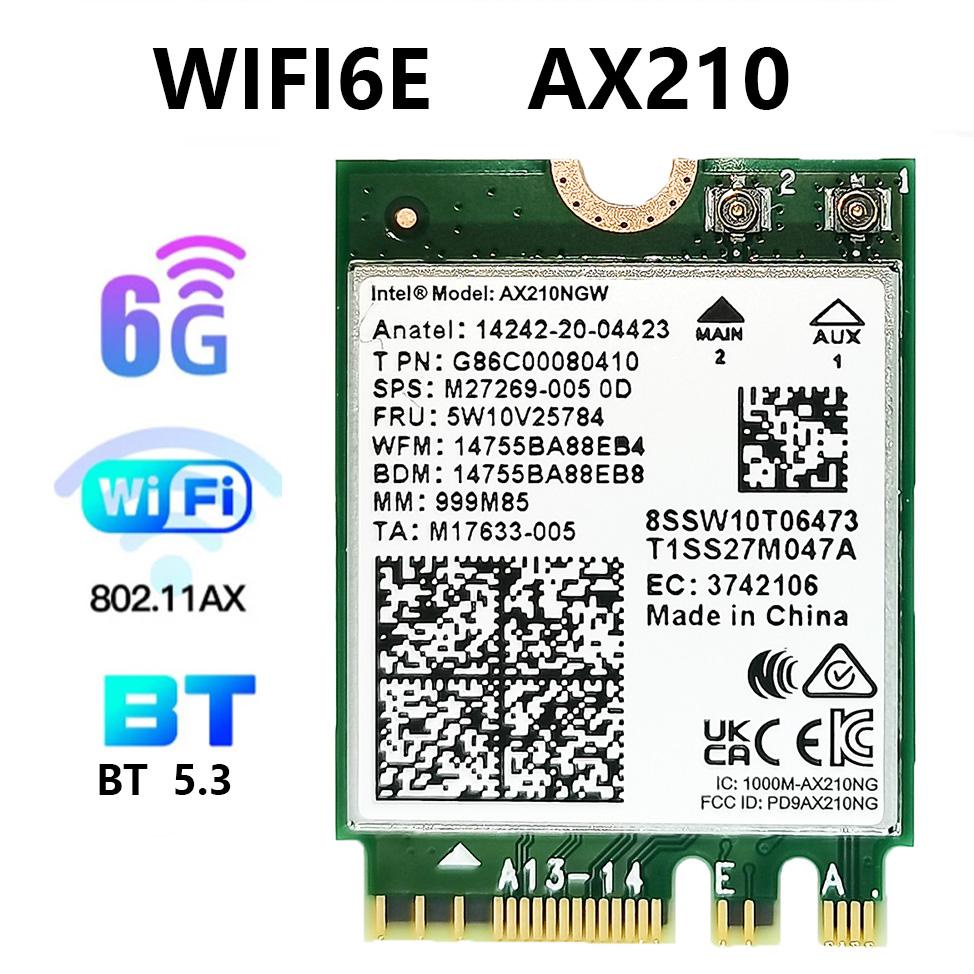 WiFi 6E Intel AX210 Card 5374Mbps Bluetooth 5.3 Wireless Network Desktop Kit 6DBi Antenna 802 ...