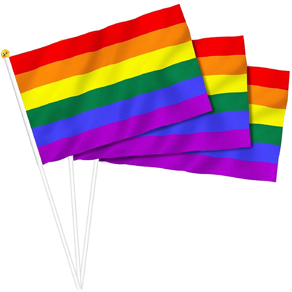 New Rainbow Gay Pride Small Mini Flags With White Pole And Hand Held ...