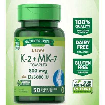 Natures Truth K2 + MK7 800mcg + D3 5000IU Vitamin Supplement 50 Capsules | Shopee Philippines