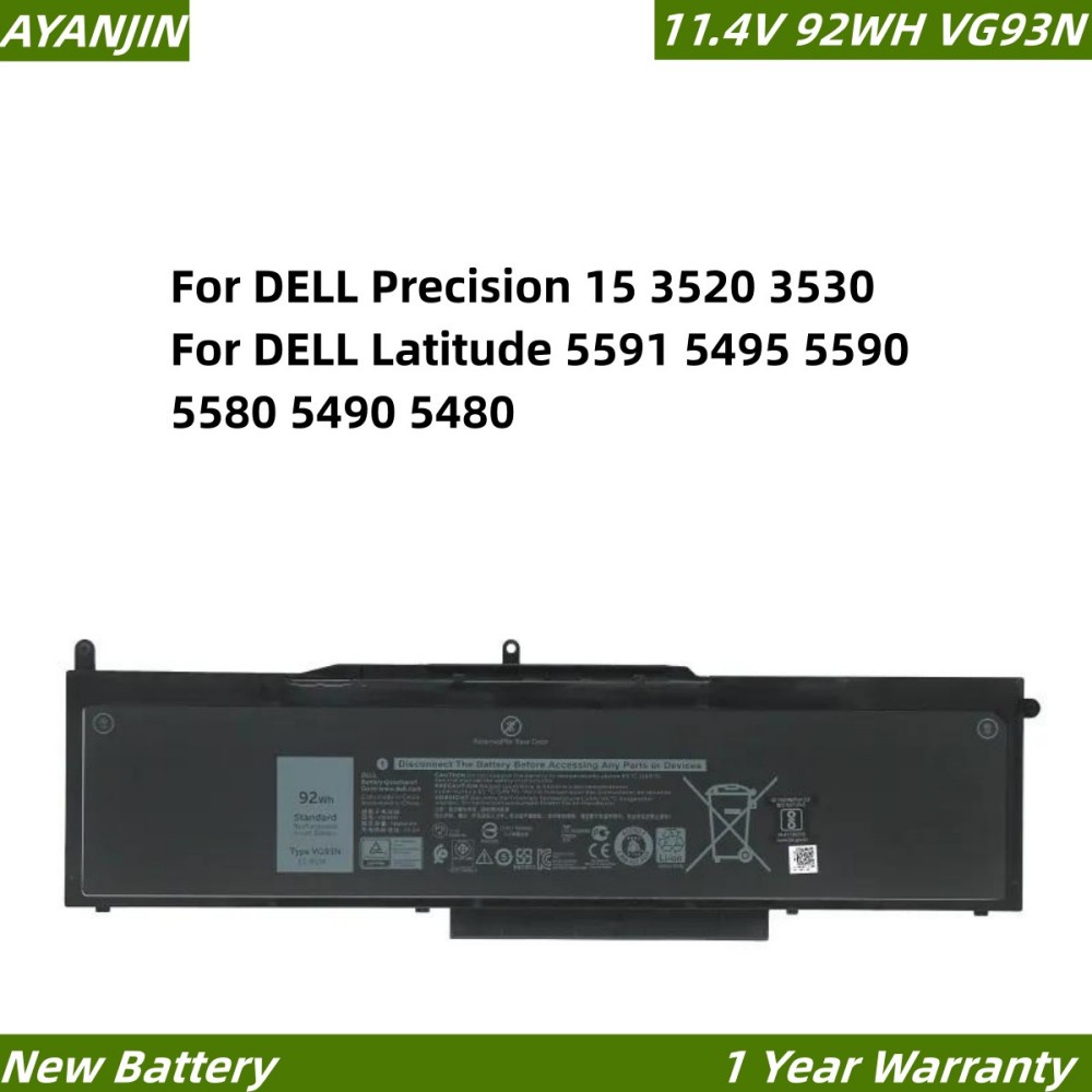 VG93N 11.4V 92WH 8000mAh Laptop Battery For DELL Precision 15 3520 3530 ...