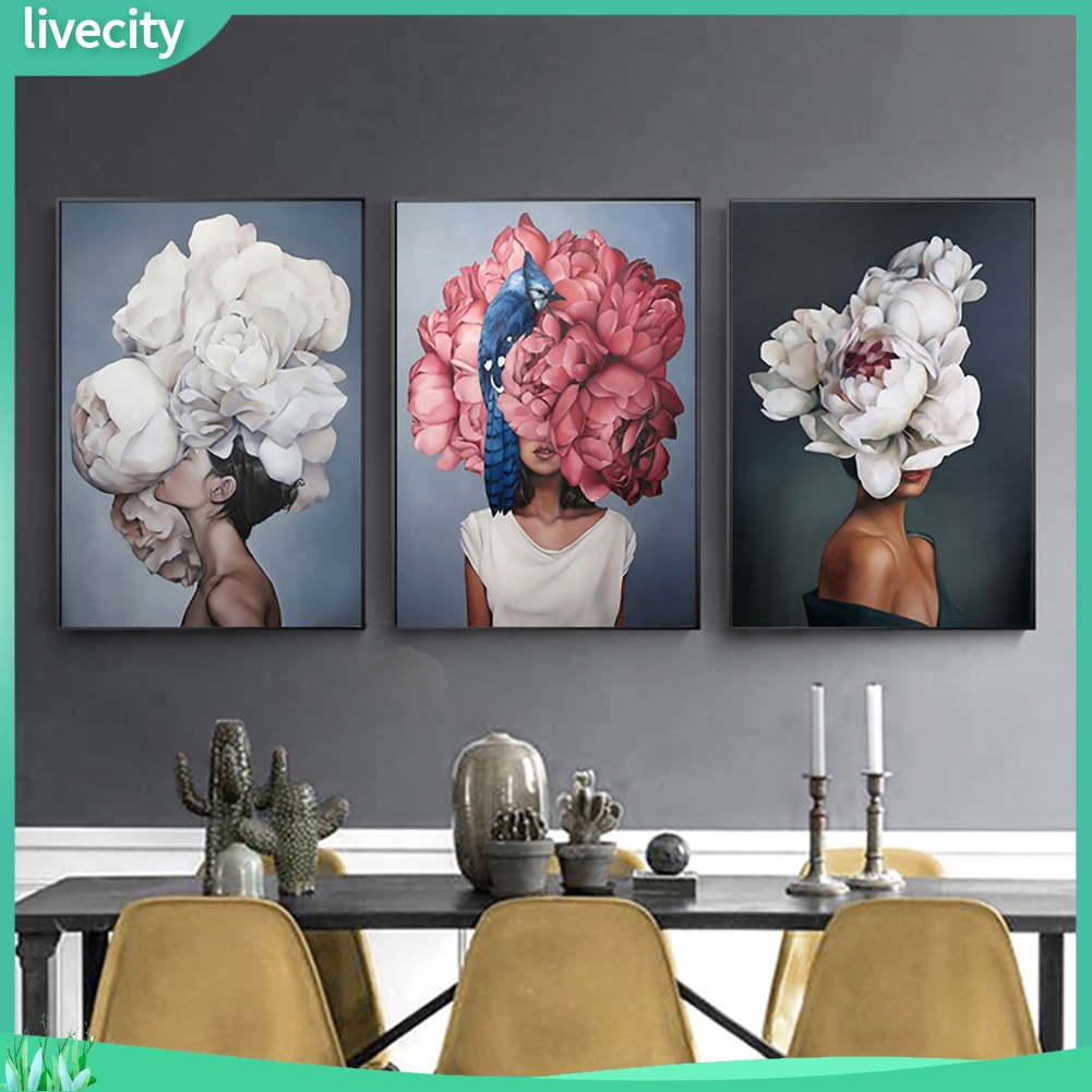 {livecity} Flower Lady Canvas Wall Art Painting Picture No Frame Poster ...