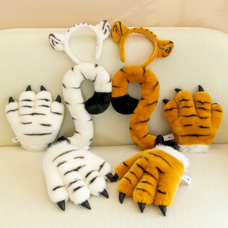 【Soft】Tiger Tail Paws Plush Toy White Tiger Headband Gloves Performance ...