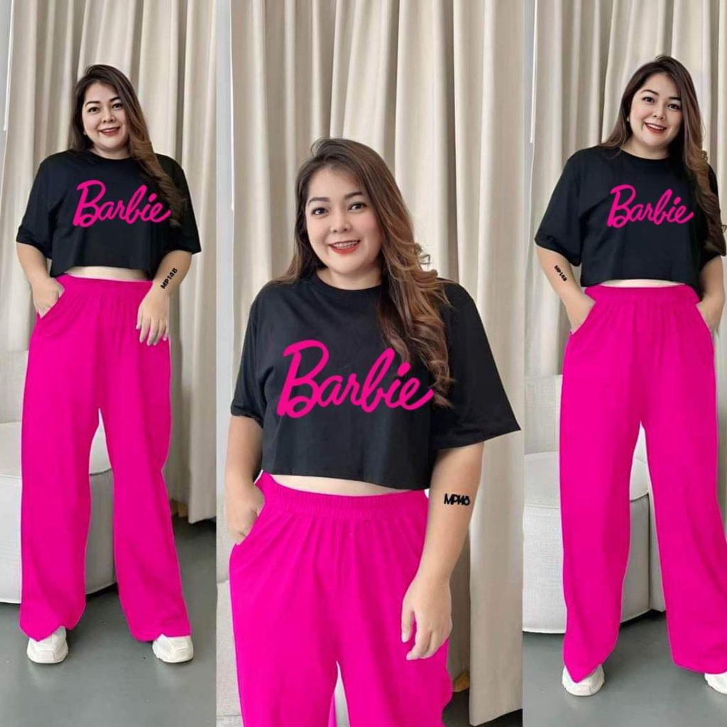 Plus Size Trendy Barbie Inspired Coordinates in wide leg pants with ...