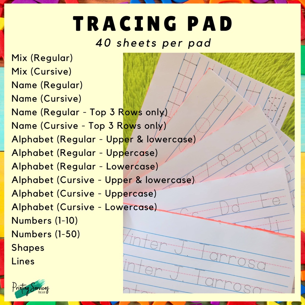 TRACING PAD - REGULAR & CURSIVE WRITING (Name, Alphabet, Numbers, Lines ...