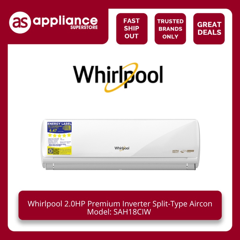 Whirlpool 2.0 HP Premium Inverter Split-Type Aircon SAH18CIW | Shopee Philippines