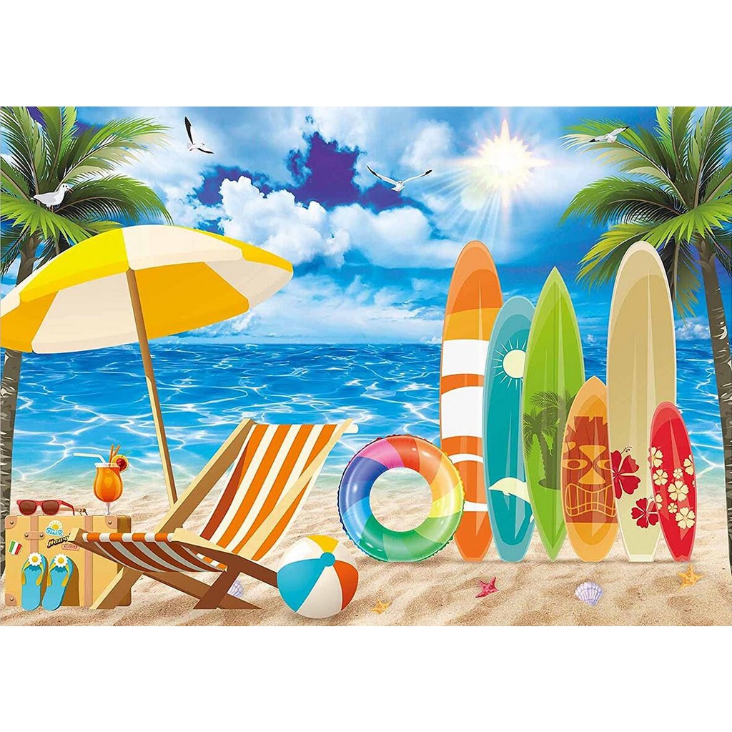 Summer Surfboard Party Backdrop Tropical Hawaiian Beach Seaside Surfs ...