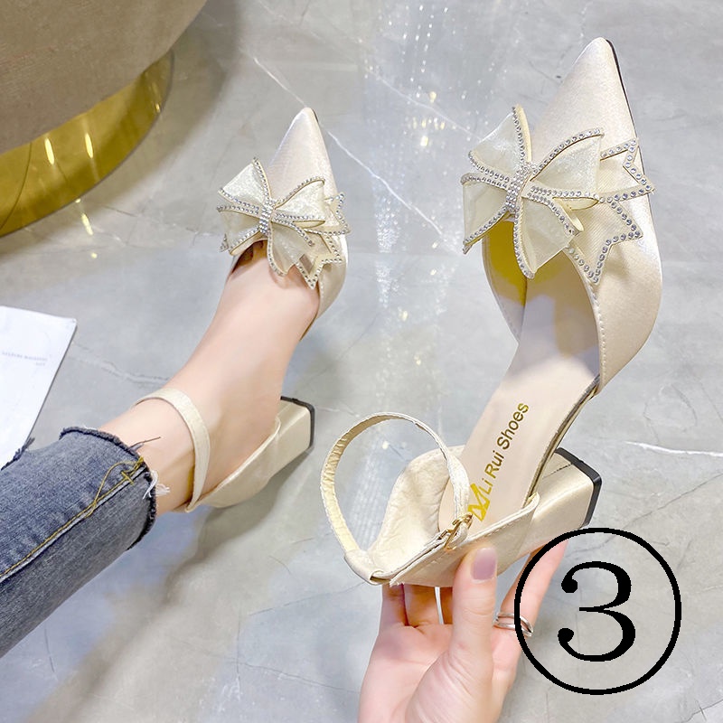 Chunky Heel High Heels Women 2022 New Style Summer Pointed Toe Hollow ...