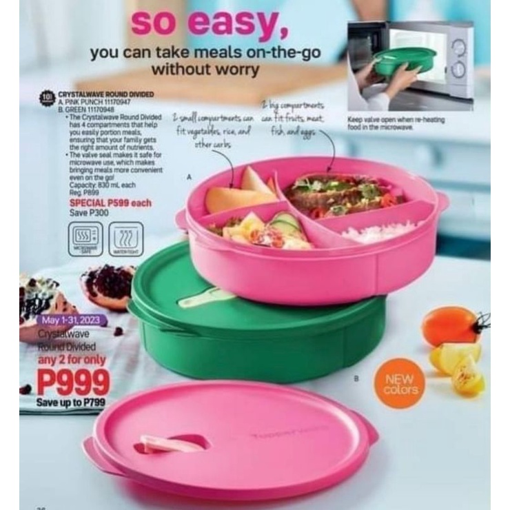 Tupperware Crystalwave Round Divided Lunch Box | Shopee Philippines