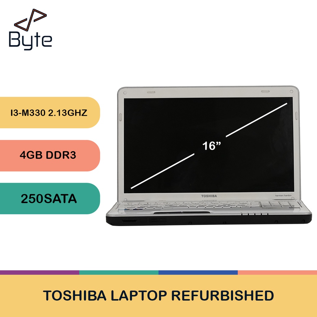 BYTE | TOSHIBA Laptop REFURBISHED | 16"w / 4GB DDR3 / BD-RE / O ...