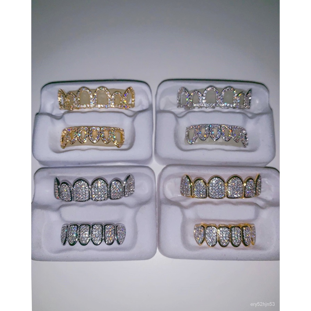 Top Bottom Teeth Grillz Set Zirconia Punk Teeth Mouth Dental Gold ...