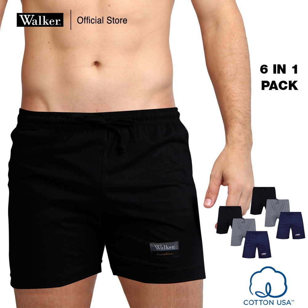Walker Organic Cotton Boxer Shorts w/ Drawstring Loungewear (6 Pack: 2 ...
