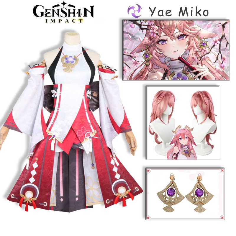 Genshin Impact Yae Miko Cosplay Costume Headdress Uniform Cos Halloween ...
