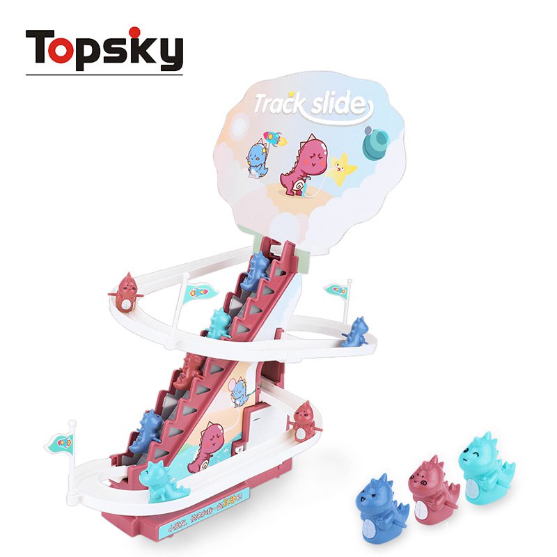 Cartoon electric track toy escalator self assembling dinosaur climbing ...