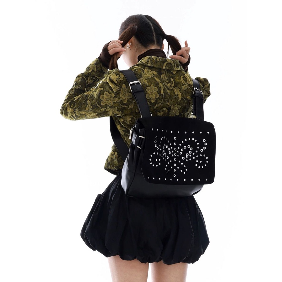 Original black PU suede stitching sweet cool butterfly rivets ...