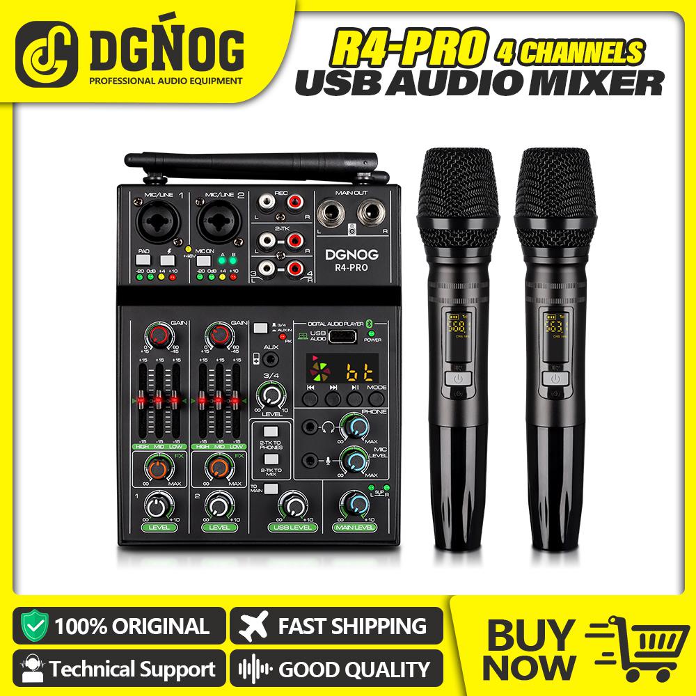 4 Channels Audio Mixer with Dual Wireless Microphone USB Sound Mixers ...