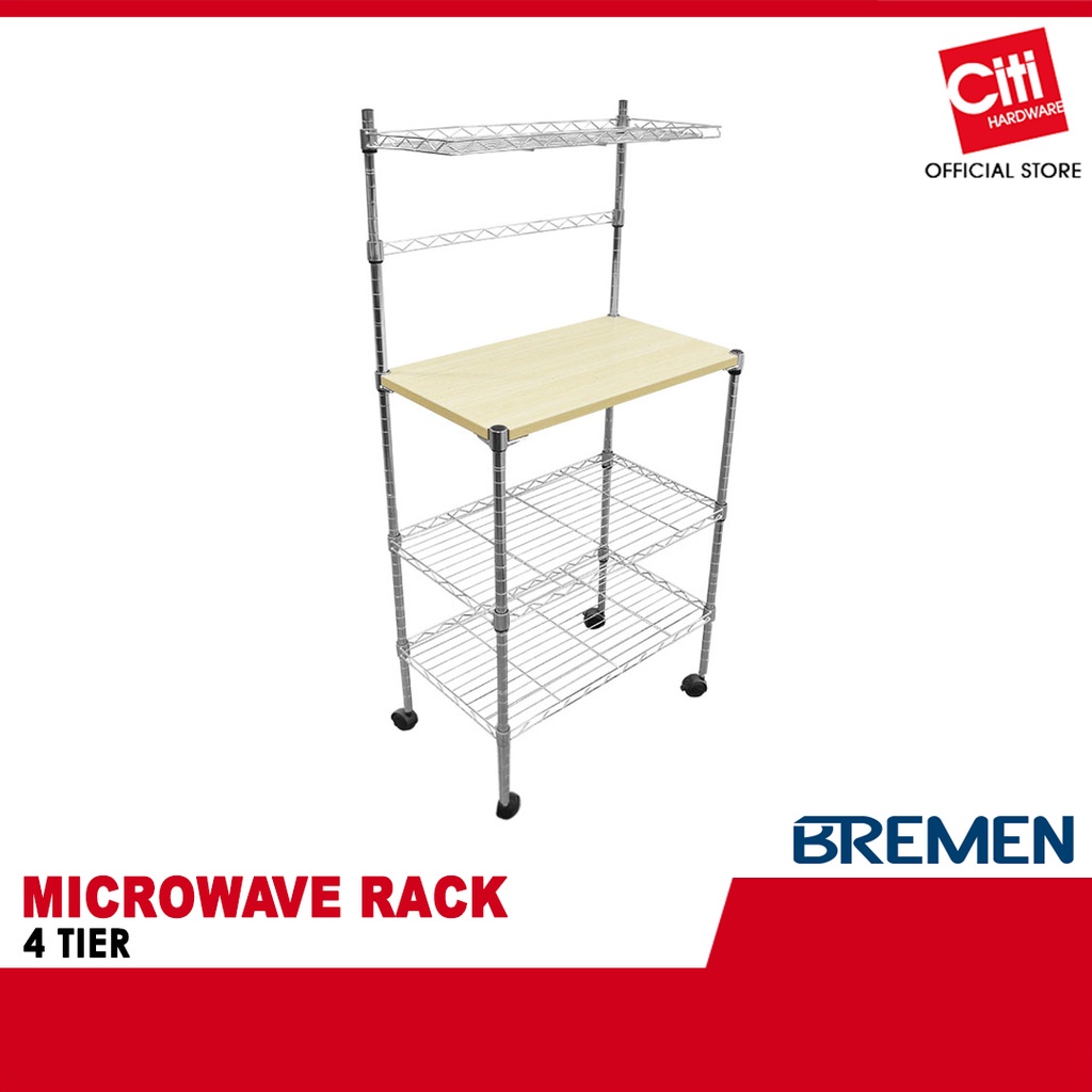 ¤Bremen 4 Tier Mobile Kitchen Rack with Table Chrome 60 x 35 x 75 cm ...