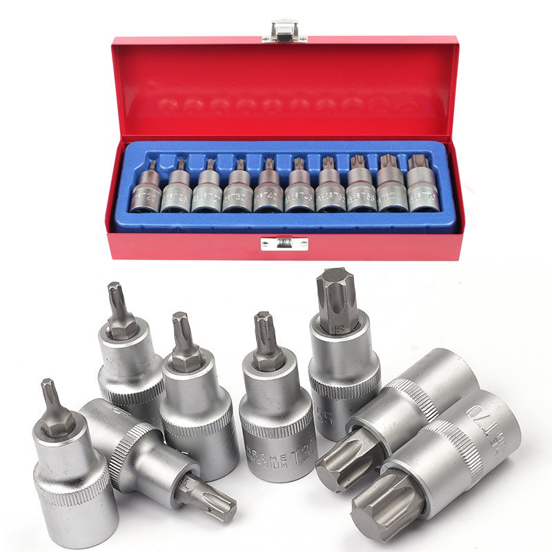 10Pc Torx Head Screwdriver Bits Socket Set 1/2 Inch Drive Socket Hand Tools T20-T70 Motor Socket ...