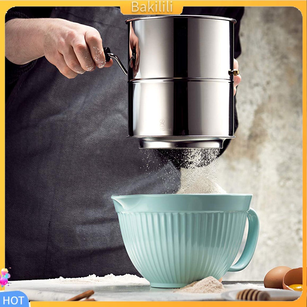 (Bakilili) Stainless Steel Flour Sifter Hand Crank Baking Powdered ...