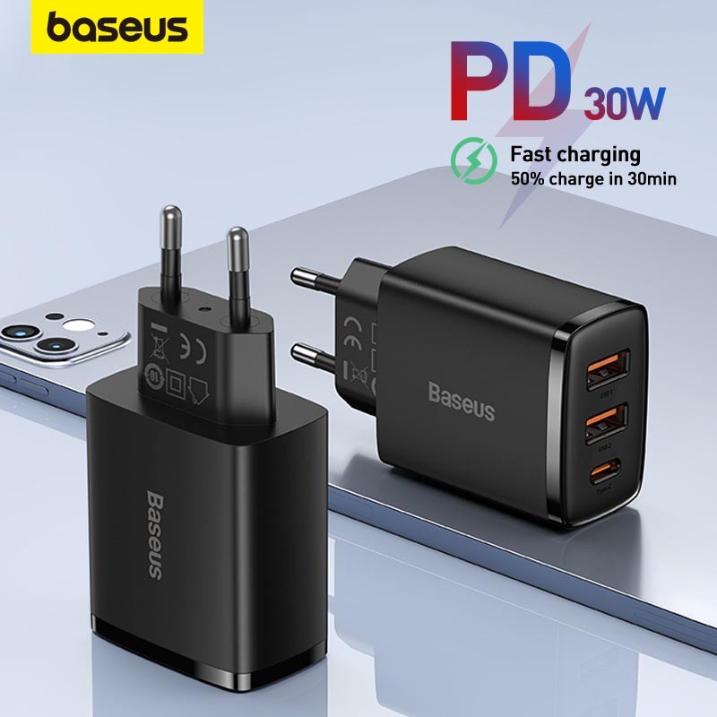 Baseus 30W Quick Charger 2U+C Charging Adapter Supports PD3.0 QC3.0 Fast Charge | Shopee Philippines
