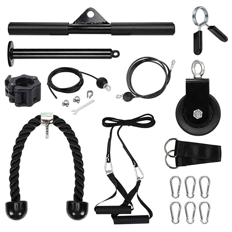 Fitness DIY Gym Pulley Cable Machine Attachment T bar Handle Grips Lat ...