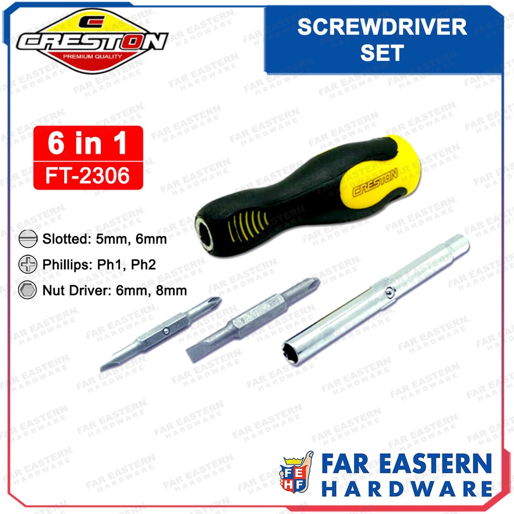 CRESTON Screwdriver Set w/ Nut Driver 6 in 1 FT-2306 CRHT | Shopee ...