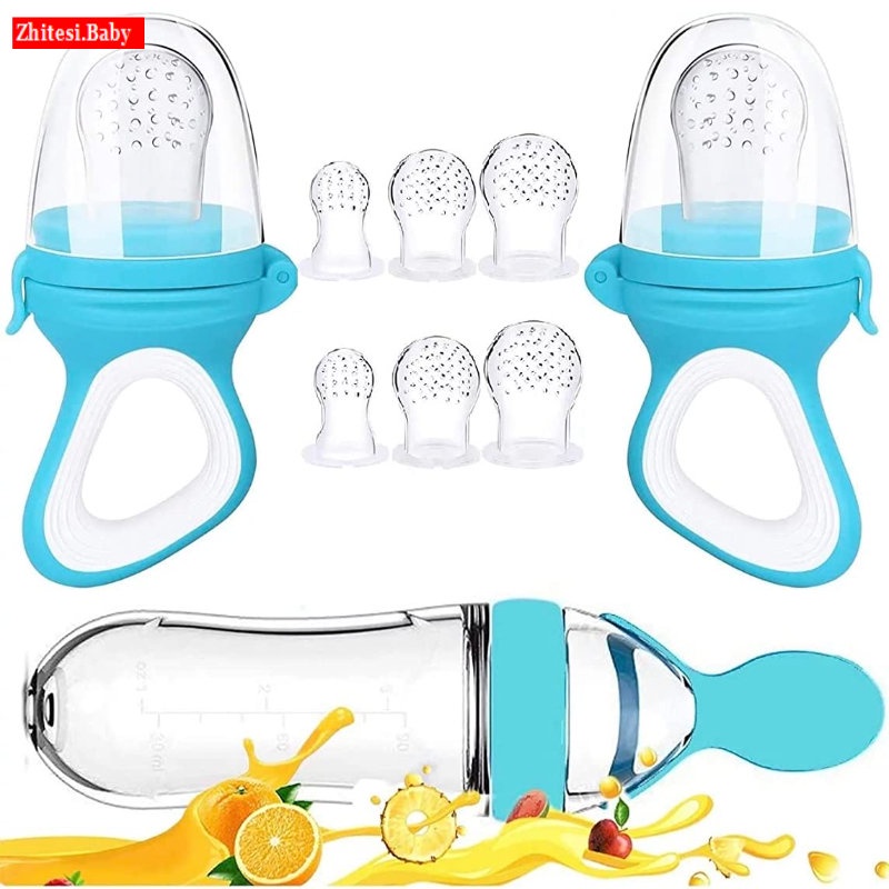 9 BPA-free silicone baby fruit feeder pacifiers in blue, green, and ...