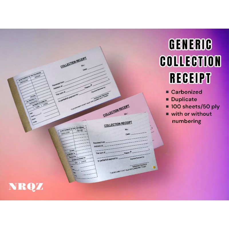CARBONIZED GENERIC 4X7 ACKNOWLEDGEMENT/ PROVISIONAL/ COLLECTION RECEIPT 100 sheets/50 ply ...
