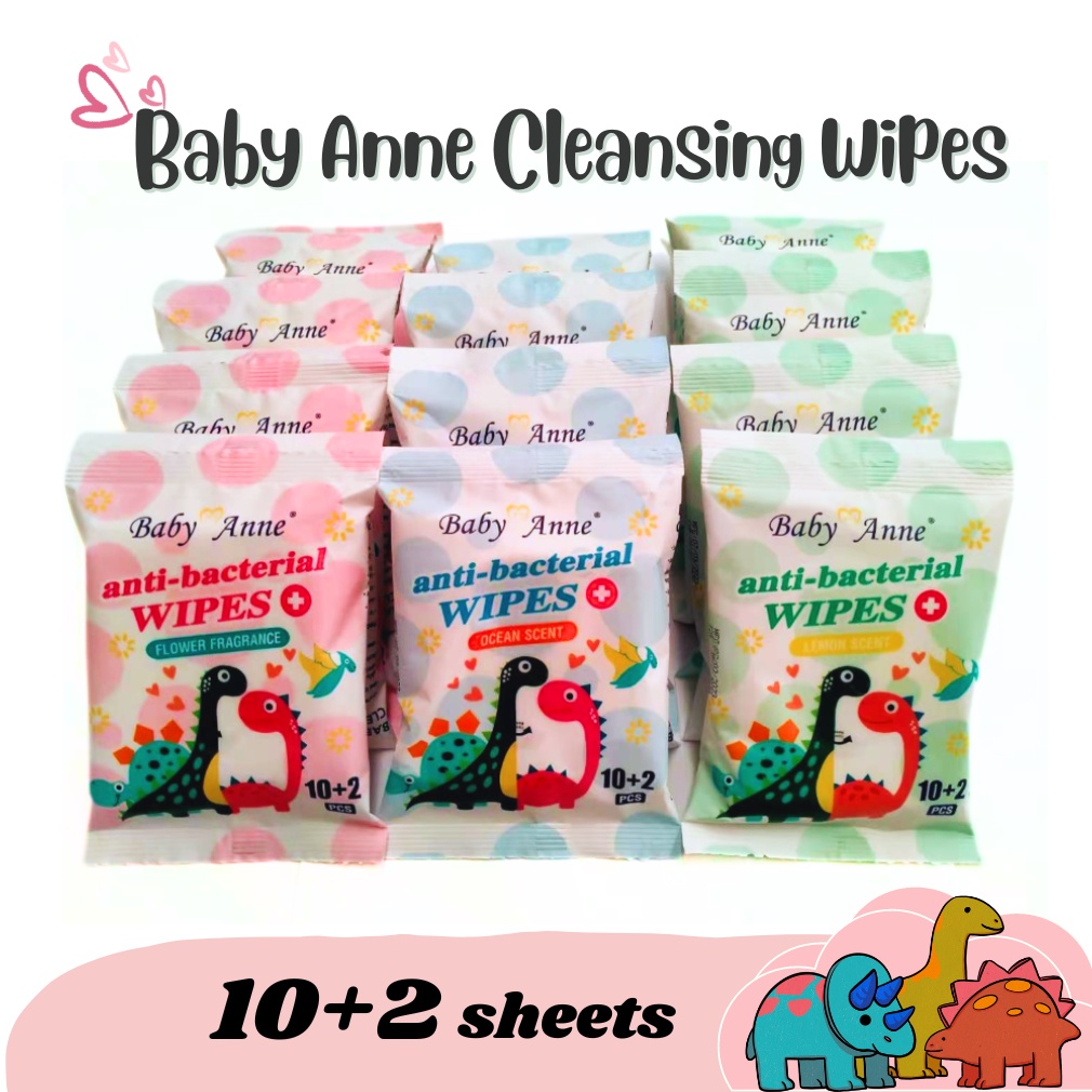BabyAnne Mini and Travel Anti Bacterial Wipes 10+2 pcs ( 1pck and 3 ...