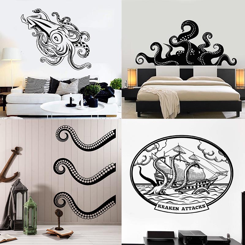 I3OX Giant Squid Tentacles Octopus Kraken Sea Monster Black Wall Art ...