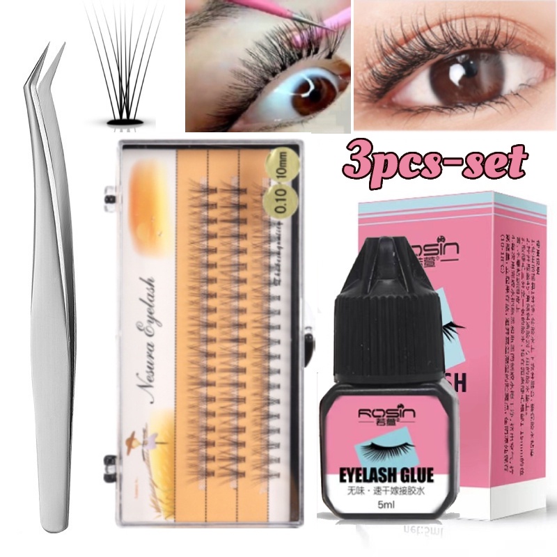 3PCS 4PCS Eyelash Grafting Set Lashes Glue Lashes Tweezer Set 10D DIY ...
