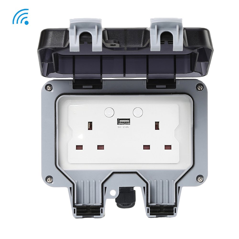 Smart Waterproof Outdoor Socket 13A WiFi Twin Wall Socket with USB 2 ...