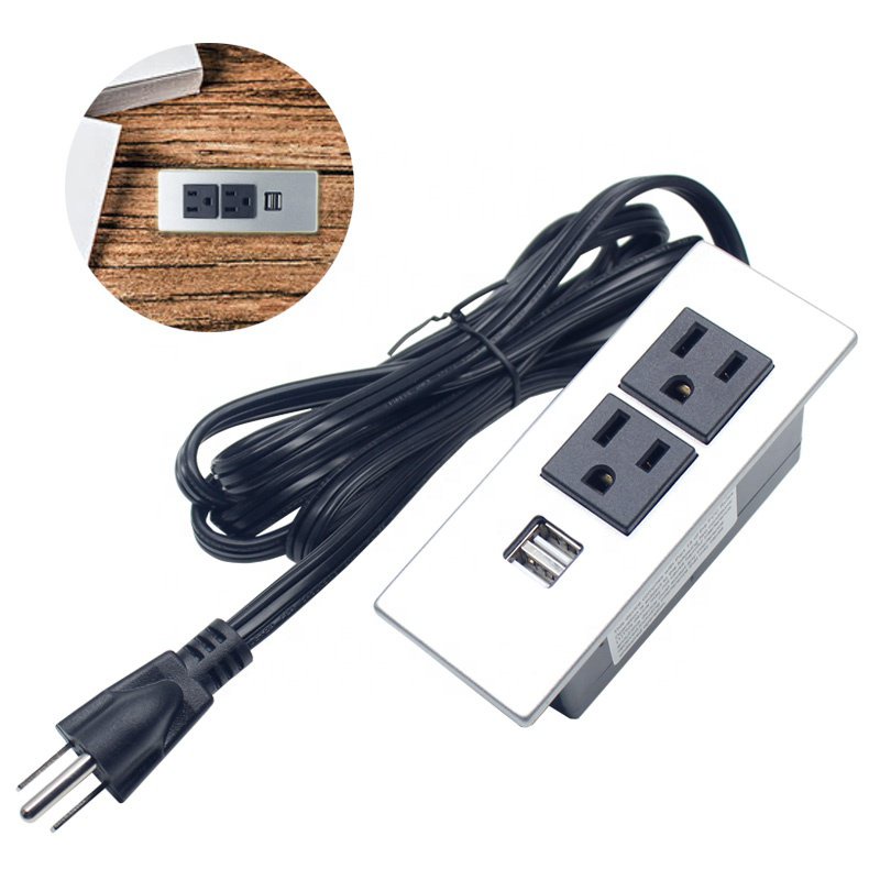 Desk table 2-OUTLETS RECESSED MOUNTED POWER STRIP WITH 2 USB PORTS ...