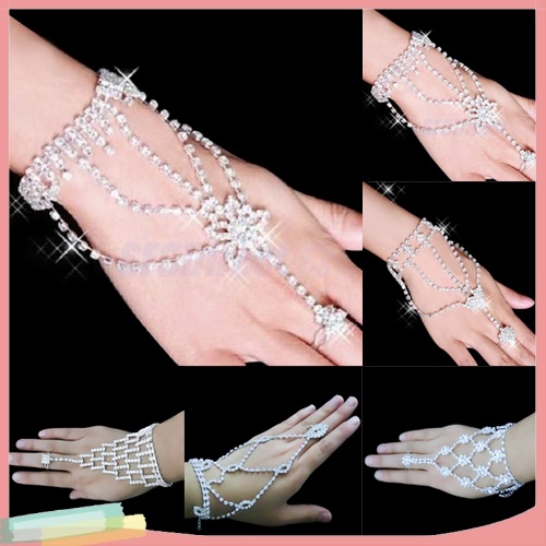 [LK] Bridal Wedding Crystal Rhinestone Slave Bracelet Wristband Harness ...