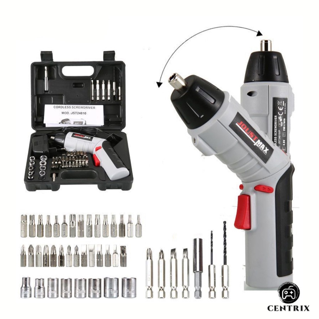 ⊙♀№Centrix Rechargeable Cordless Drill Driver Kit with LED Light 47PCS ...