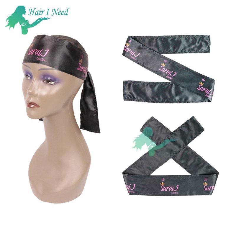customized logo on silk hair wraps head band edge wrap satin scarf ...