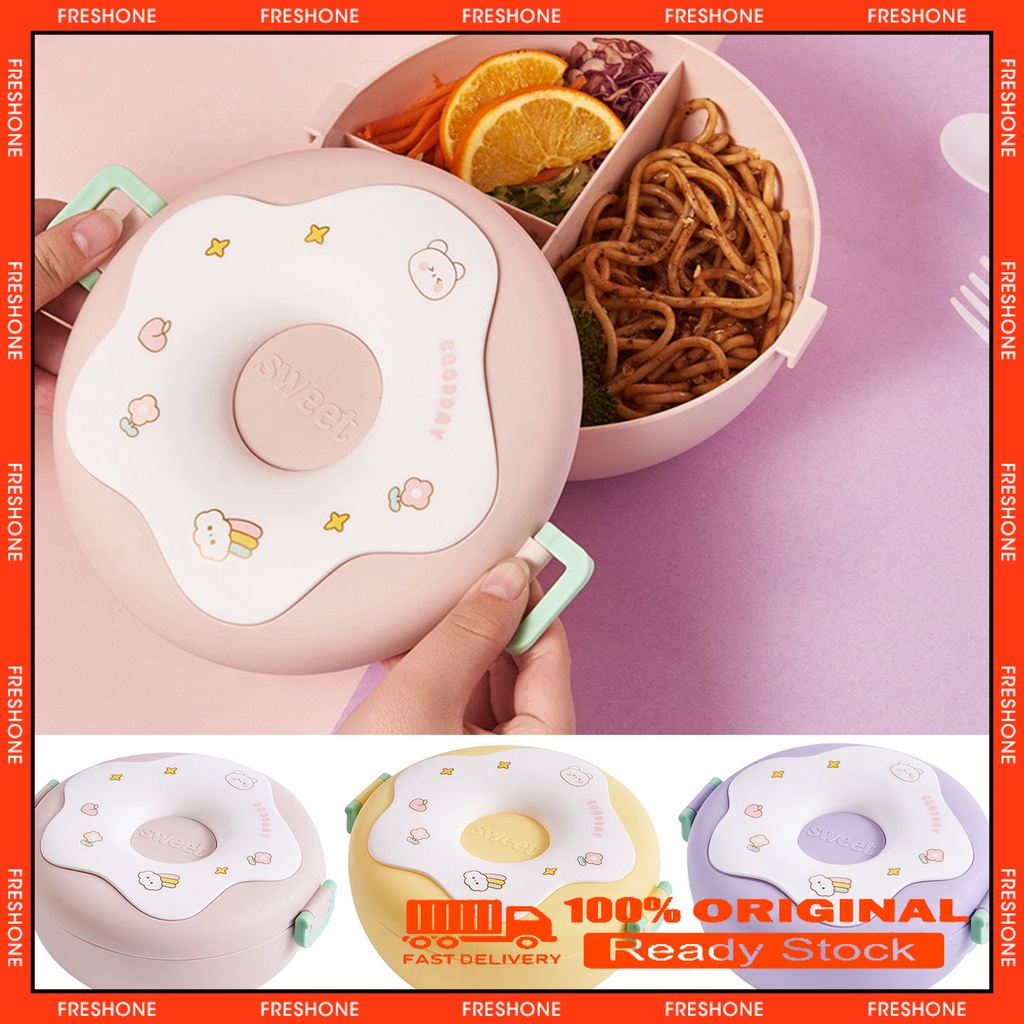Freshone Cute Cartoon Donut 1000ml Lunch Box Microwavable Bento Container with Compartments ...
