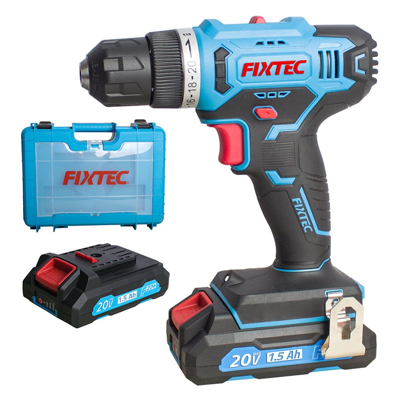 FIXTEC 20V Cordless Drill Power Tool Set 32N.m Power Drills with 2pcs 50mm Double Ended Bits ...