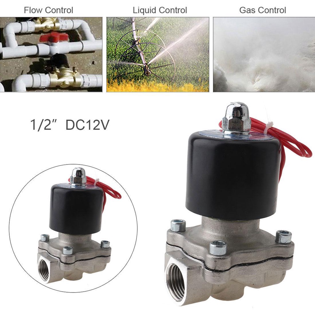1/2"; 1/4'' Electric Solenoid Valve DC 12/24V Normally Closed Type Valve Stainless Steel ...