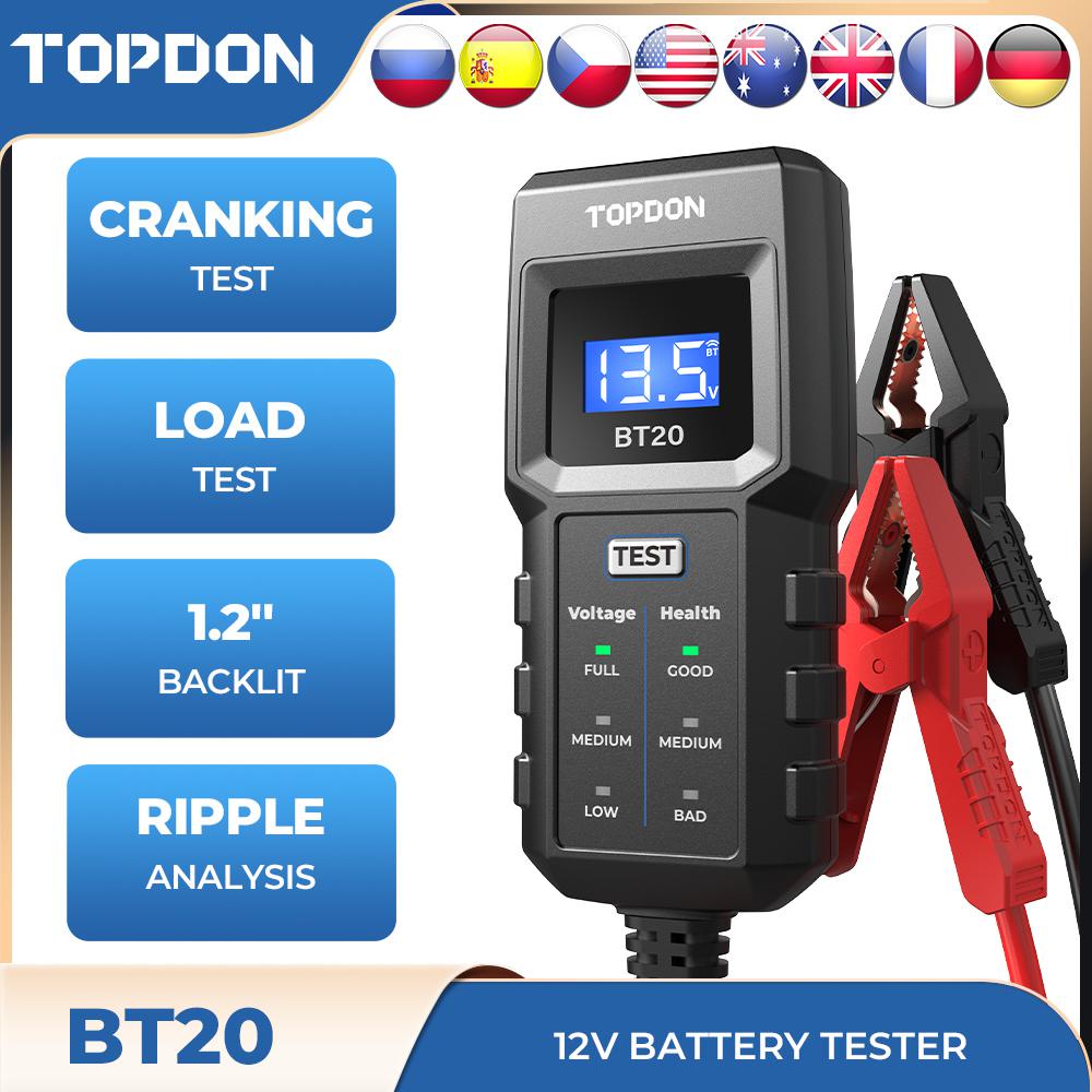 TOPDON BT20 Lead Acid 12V Battery Cranking Charging Vehicles Automotive Motorcycle Car Battery ...