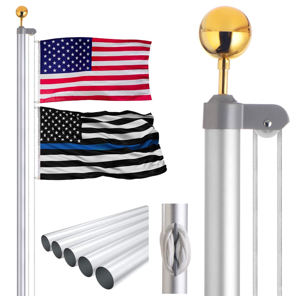 CYDISPLAY Silver 25FT Aluminum Heavy Duty commercial Flag Pole outdoor ...