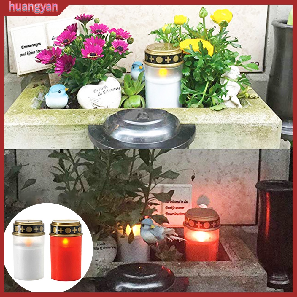 HY| 2Pcs Outdoor Cemetery Ritual Waterproof Candle Lamp Solar Powered ...