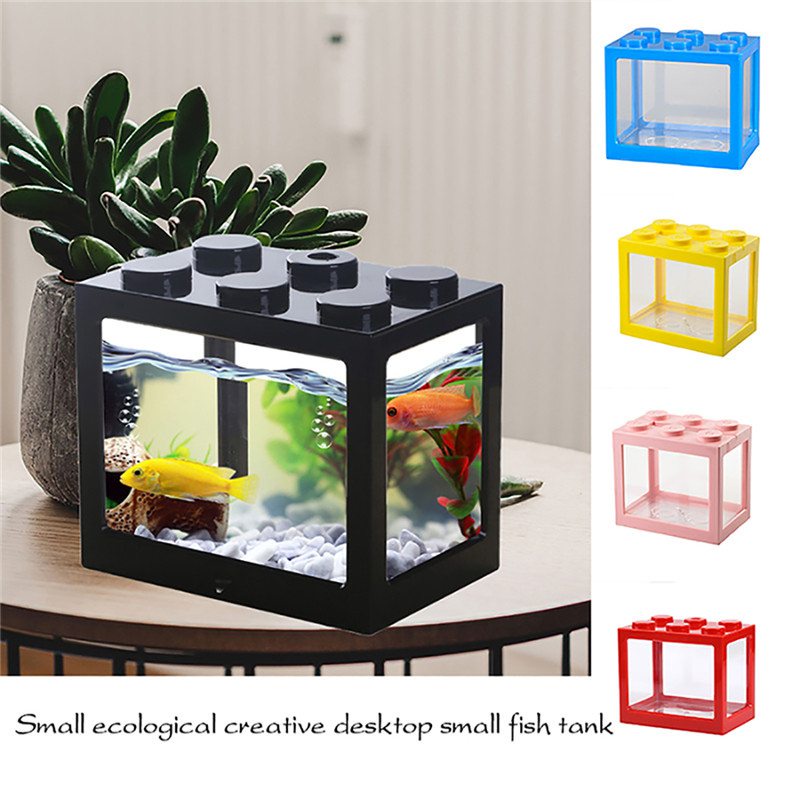 Mini Fish Tank Betta Mini Aquarium with LED Light Creative Building ...