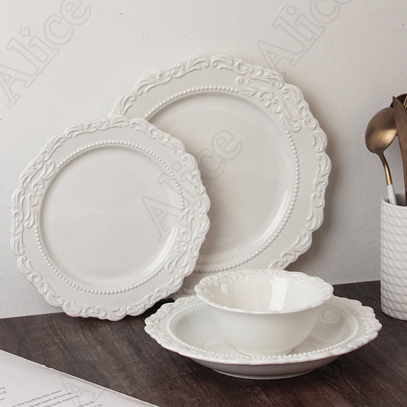 European Vintage Relief Ceramic Plate Classical Lace Embossing Process ...