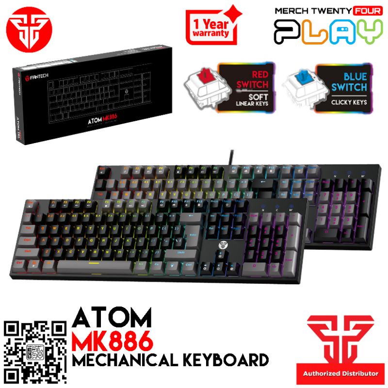 ♞FANTECH Atom MK886 RGB Mechanical Keyboard Blue Switch Red Switch ...